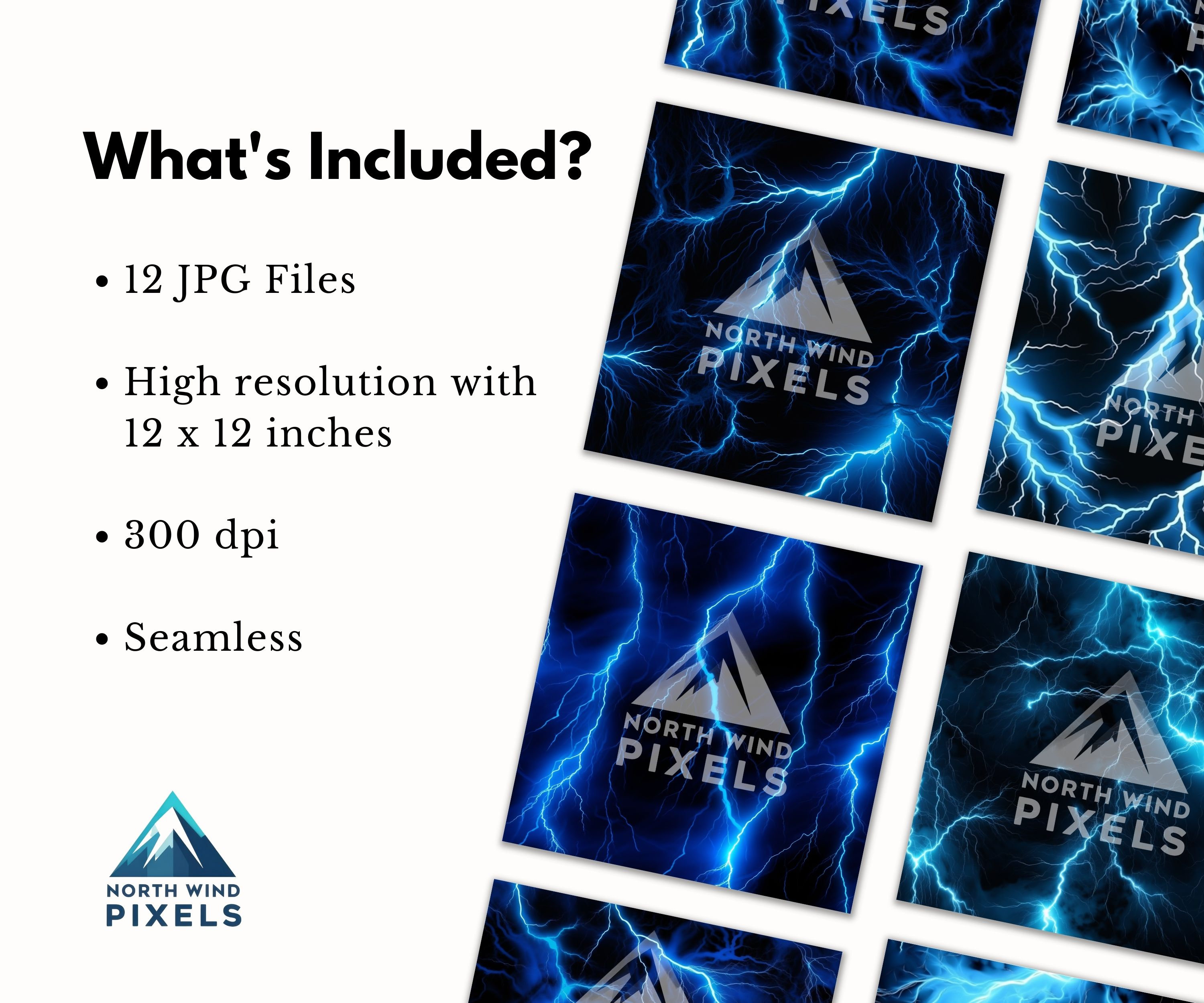 12 Blue Lightning Digital Papers, Seamless Patterns, 12x12, JPG ...