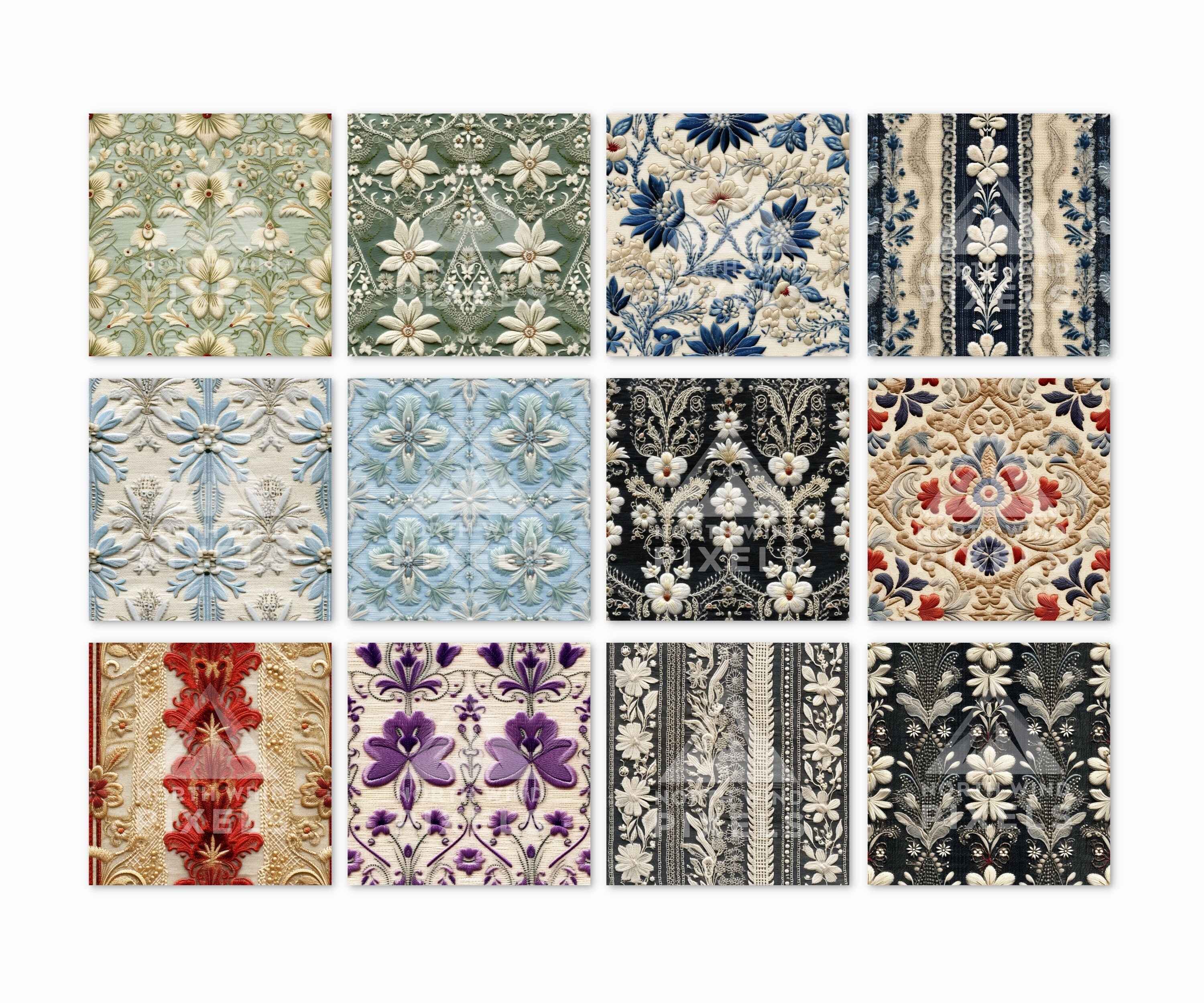 12 Victorian Embroidery Digital Papers, Seamless Pattern, 12x12, JPG ...