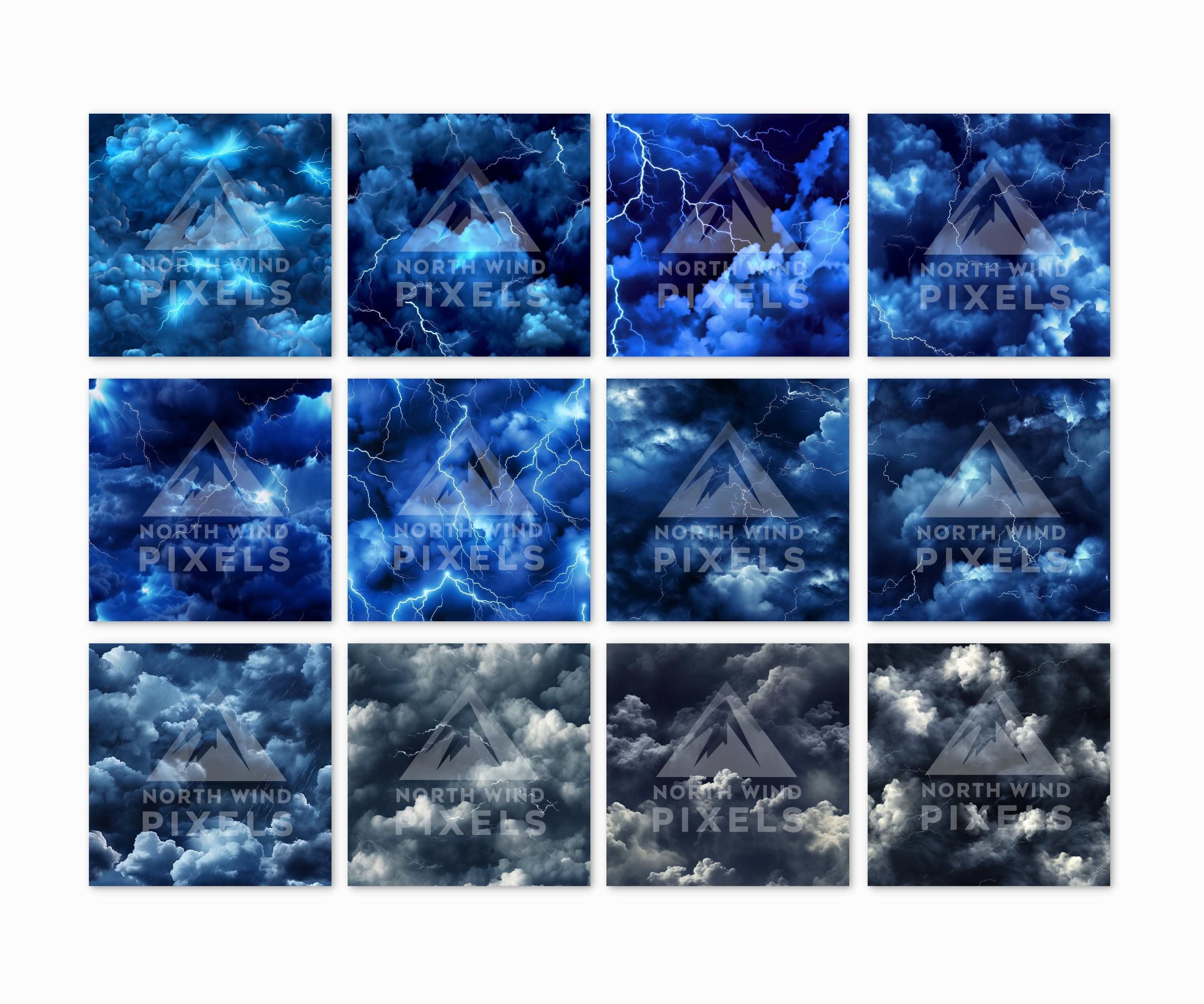 12 Stormy Cloudscape Digital Papers, Seamless Patterns, 12x12, JPG ...