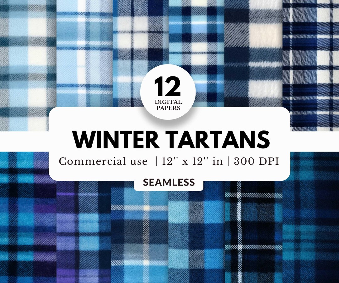 12 Winter Tartans Digital Paper Bundle, Seamless Patterns, 12x12, JPG ...