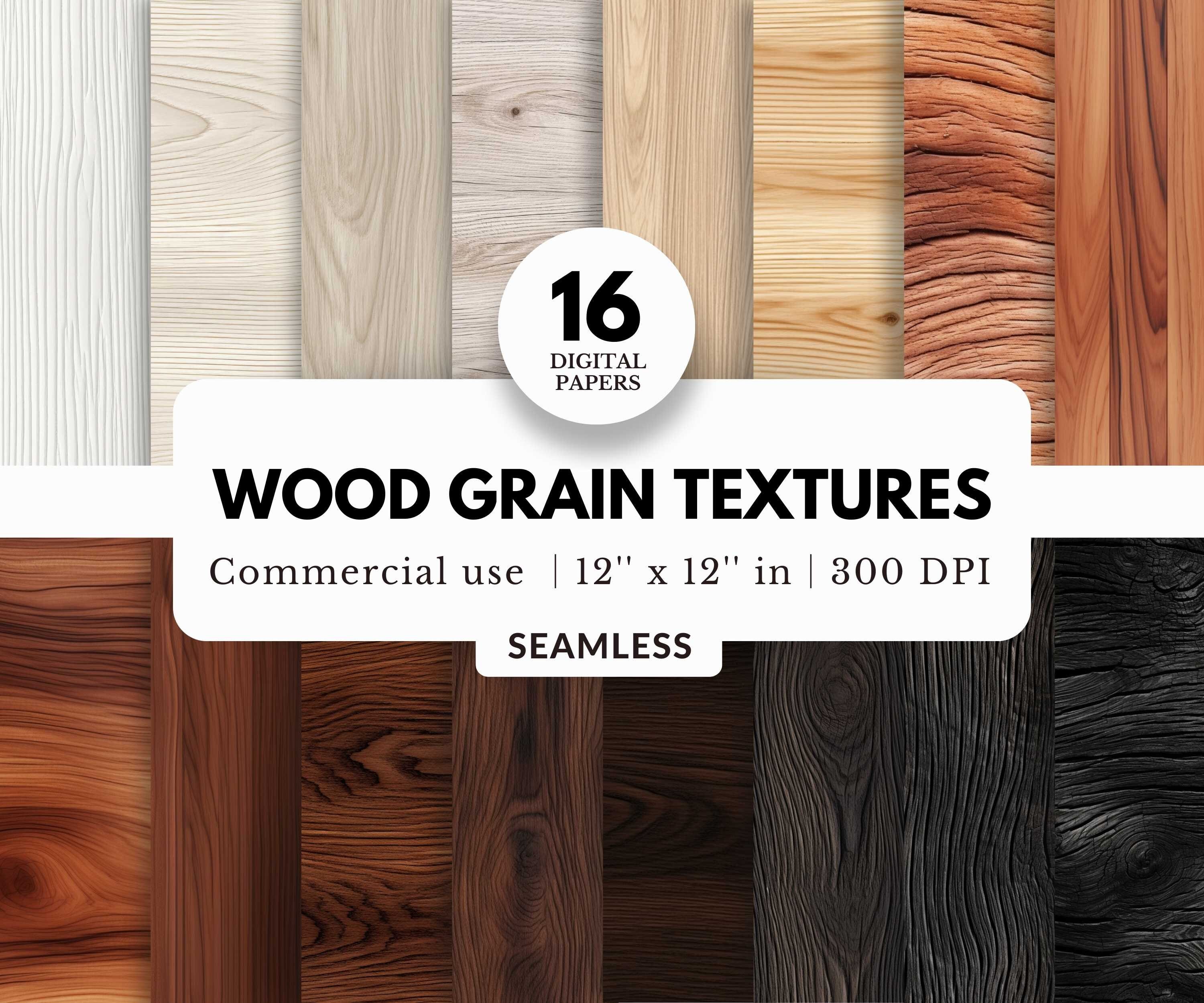 16 Wood Grain Texture Digital Papers, Seamless Patterns, 12x12, Simple ...