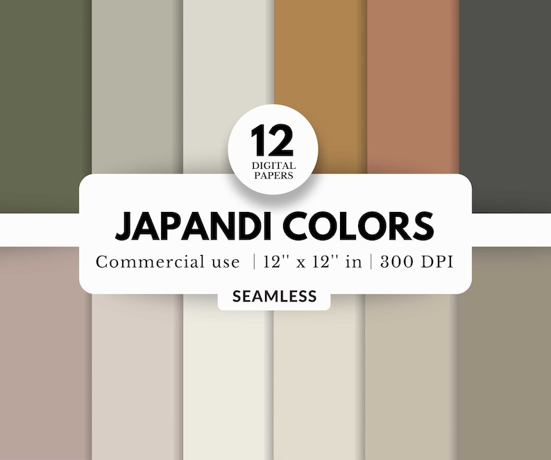 12 Japandi Colors Digital Paper Bundle, Seamless Pattern, 12x12, Set of ...