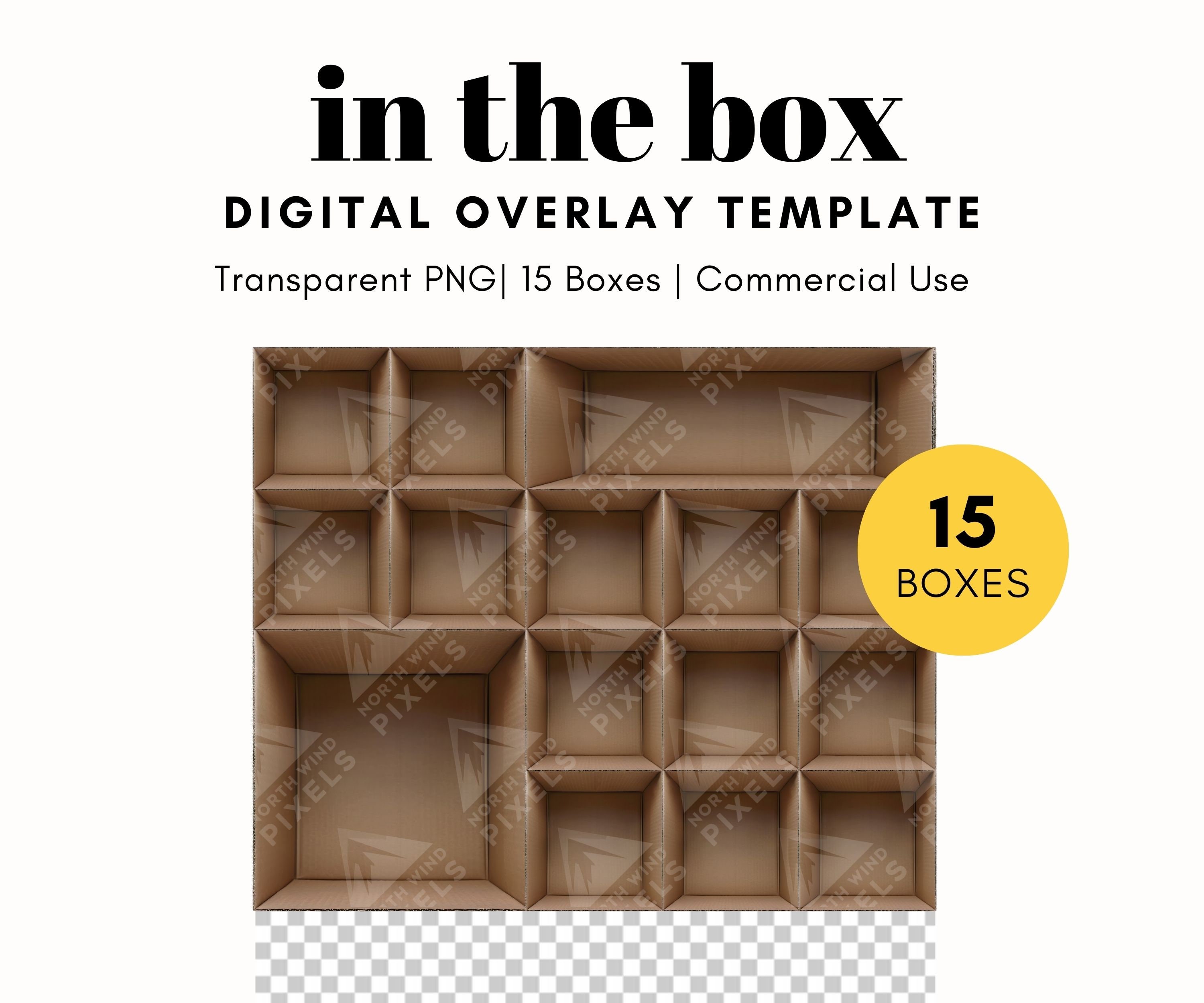 15 Empty Cardboard Box Digital Template, PNG, Grid, Transparent ...