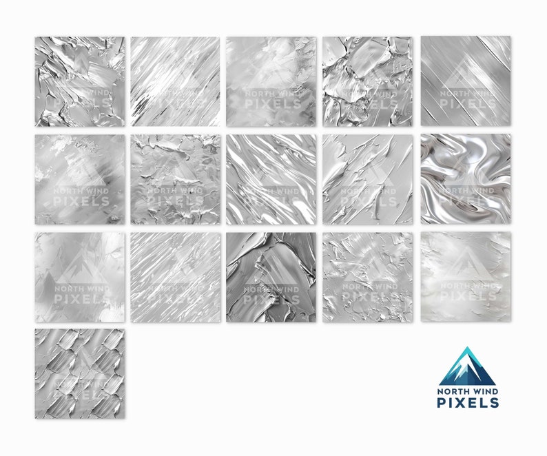 16 Silver Paint Textures Digital Paper Bundle, Seamless Pattern, 12x12 ...