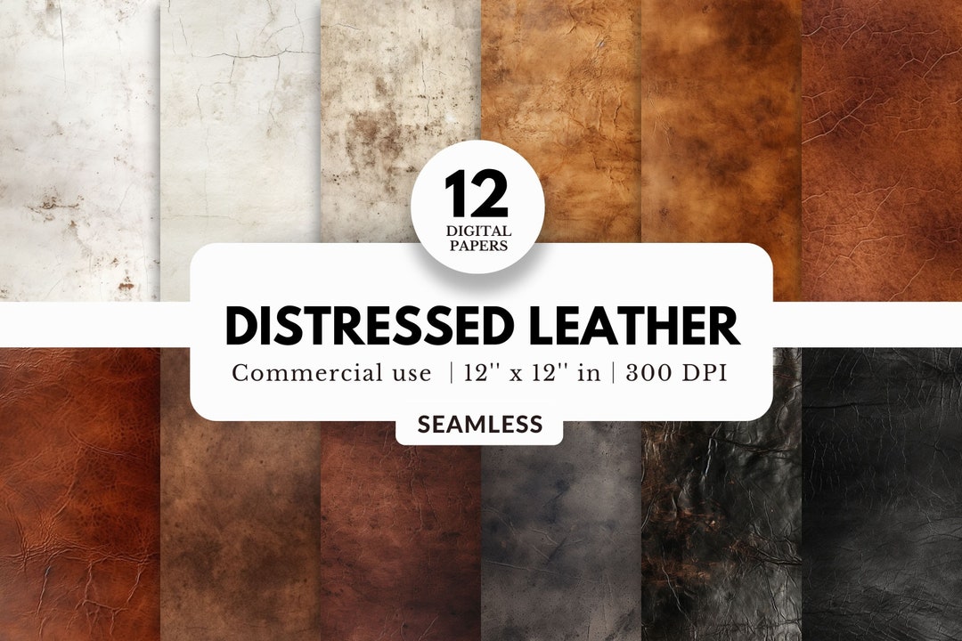 12 Distressed Leather Digital Papers, Seamless Texture, 12x12 ...