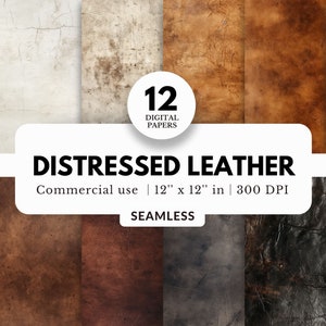 12 Distressed Leather Digital Papers, Seamless Texture, 12x12 ...