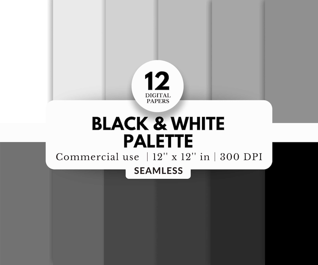 12 Black and White Palette Digital Paper Bundle, Solid Colors, 12x22 ...