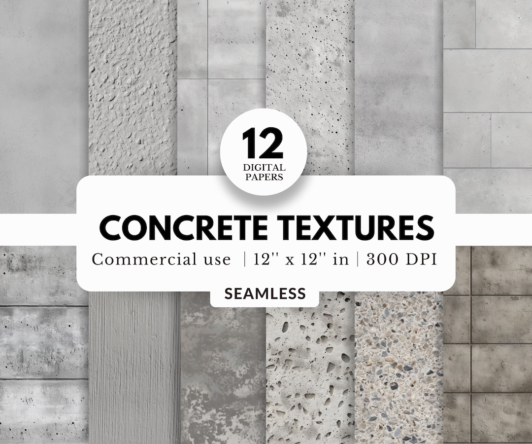 12 Concrete Texture Digital Papers, Seamless Pattern, 12x12, JPG Files ...