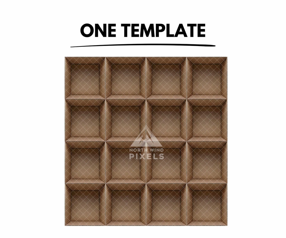 16 Empty Cardboard Box Digital Template, PNG, 4 by 4 Grid, Transparent ...