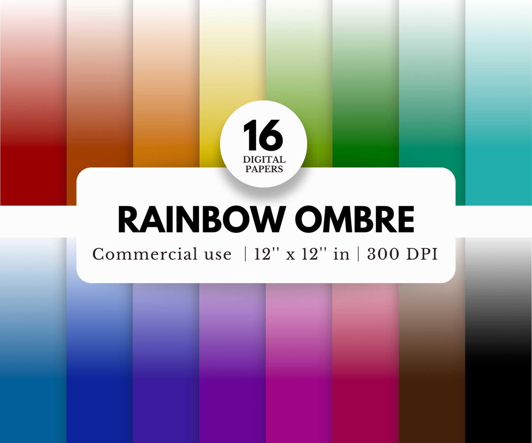 16 Rainbow Ombre Digital Papers Bundle, 12x12, JPG Download, Colorful ...