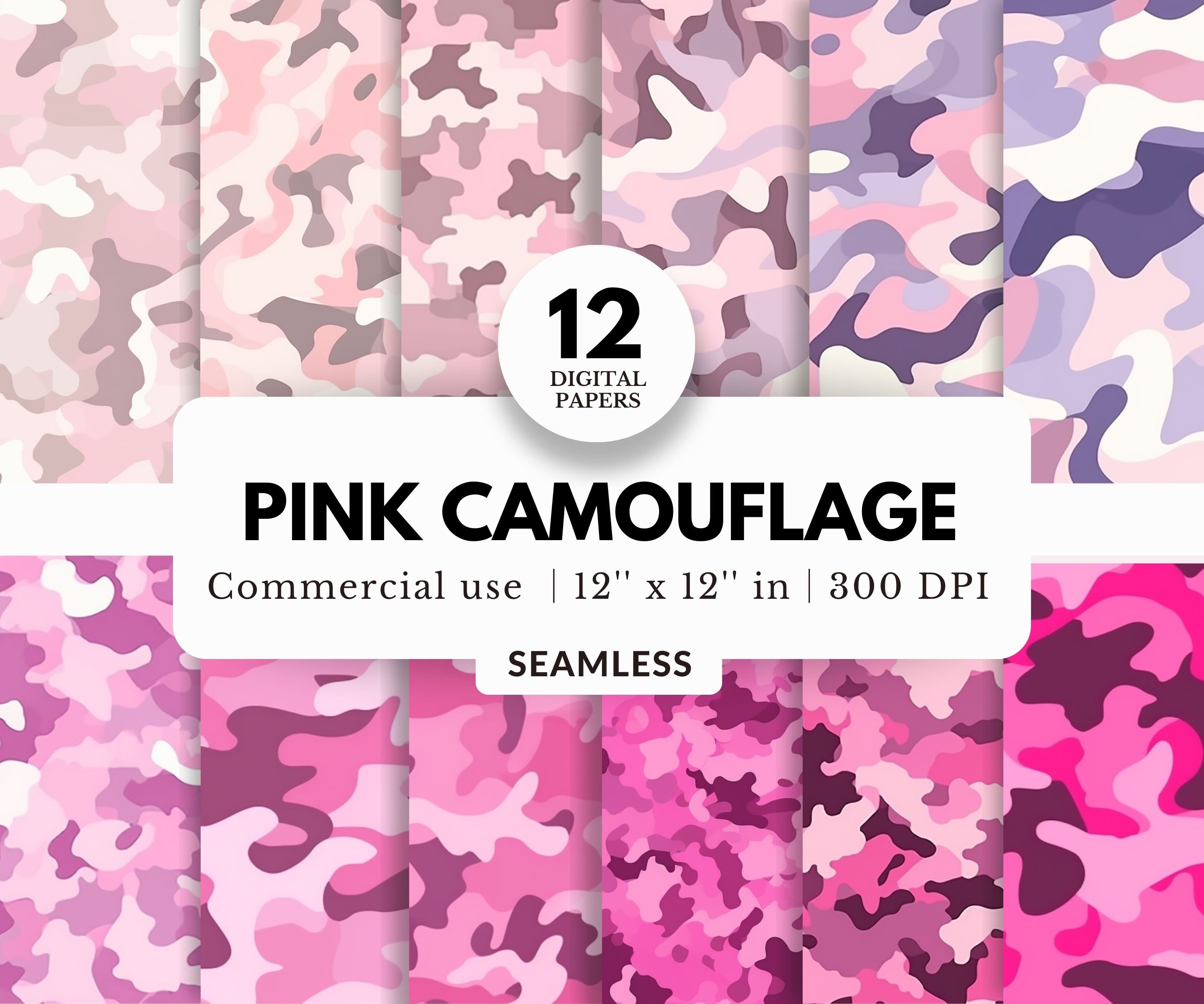 12 Pink Camouflage Digital Papers, Seamless Patterns, 12x12, JPG ...