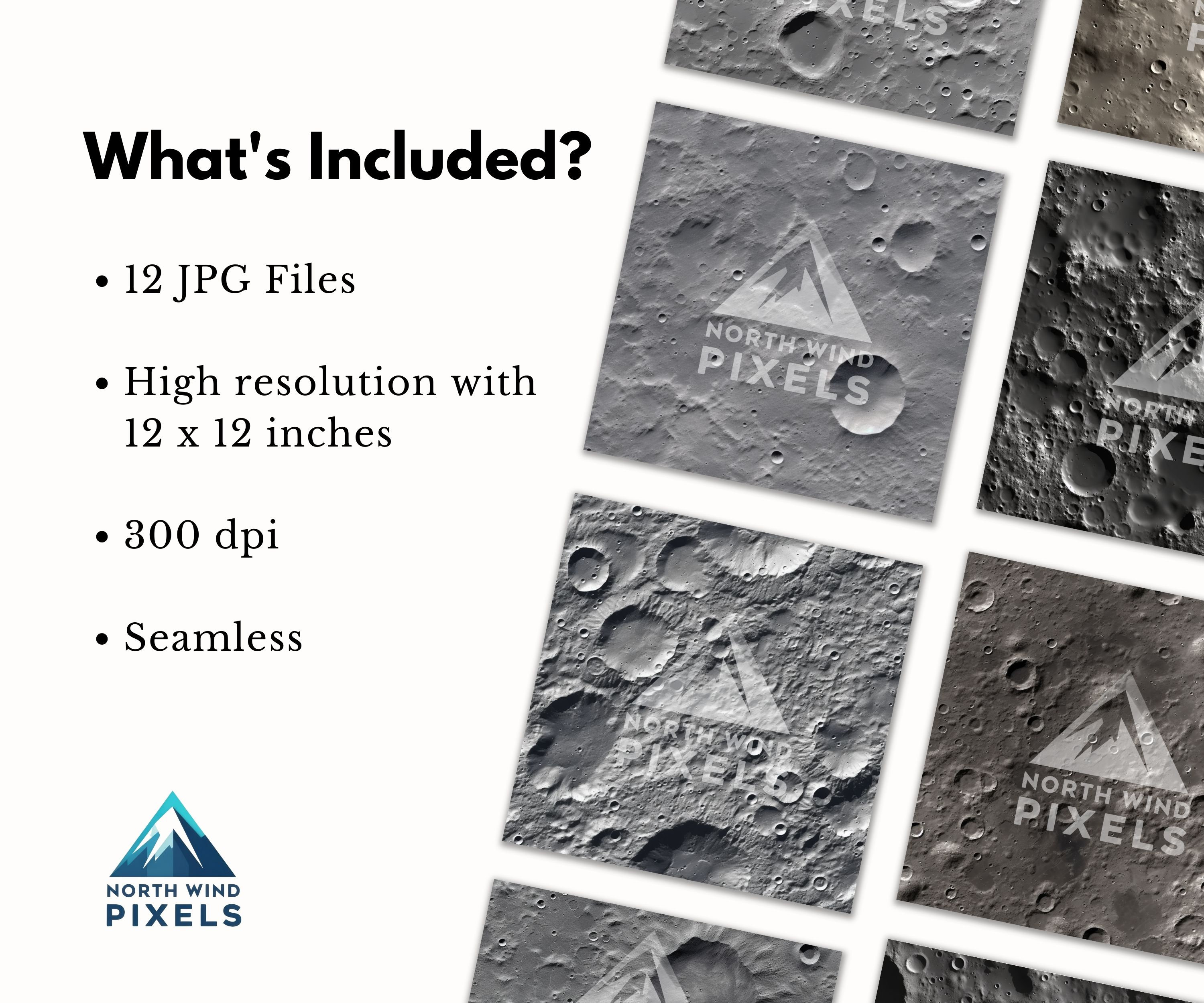 12 Moon Surface Digital Papers, Seamless Repeating Textures, 12x12 ...