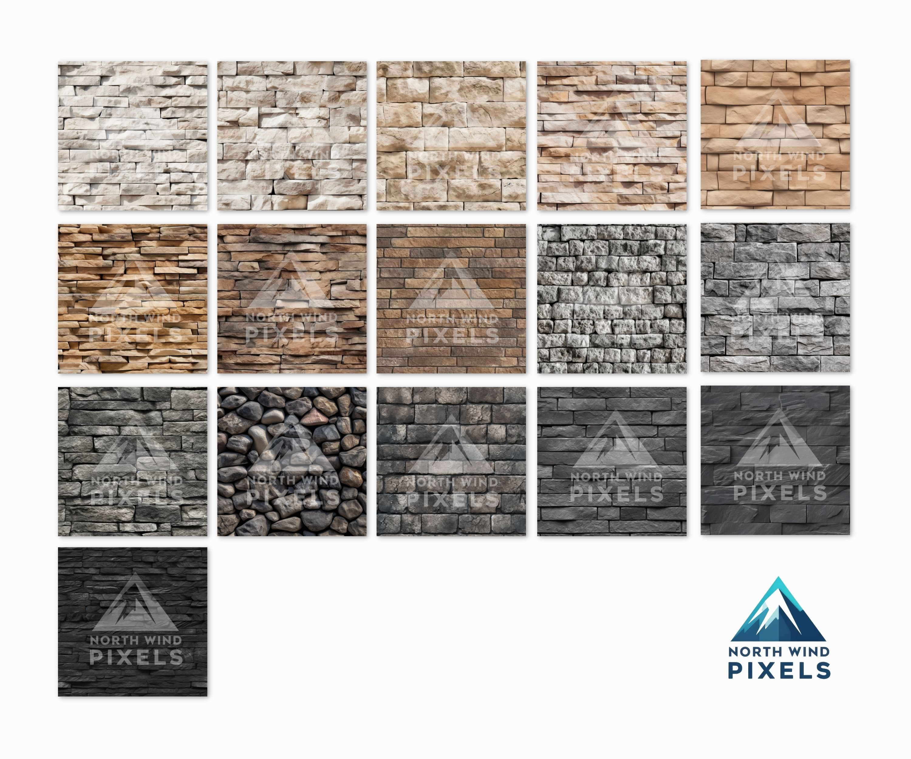16 Stone Wall Texture Digital Papers, Seamless Patterns, 12x12, JPG ...