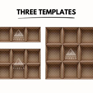 3 Digital Templates With Empty Cardboard Box, PNG, 3, 6 and 9 Box Grids ...
