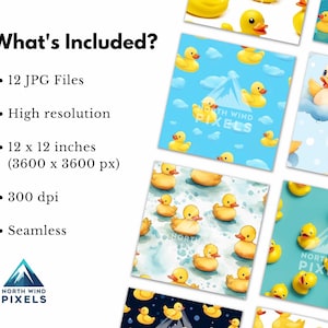 12 Cute Rubber Ducks Digital Papers, Seamless Patterns, 12x12, JPG ...