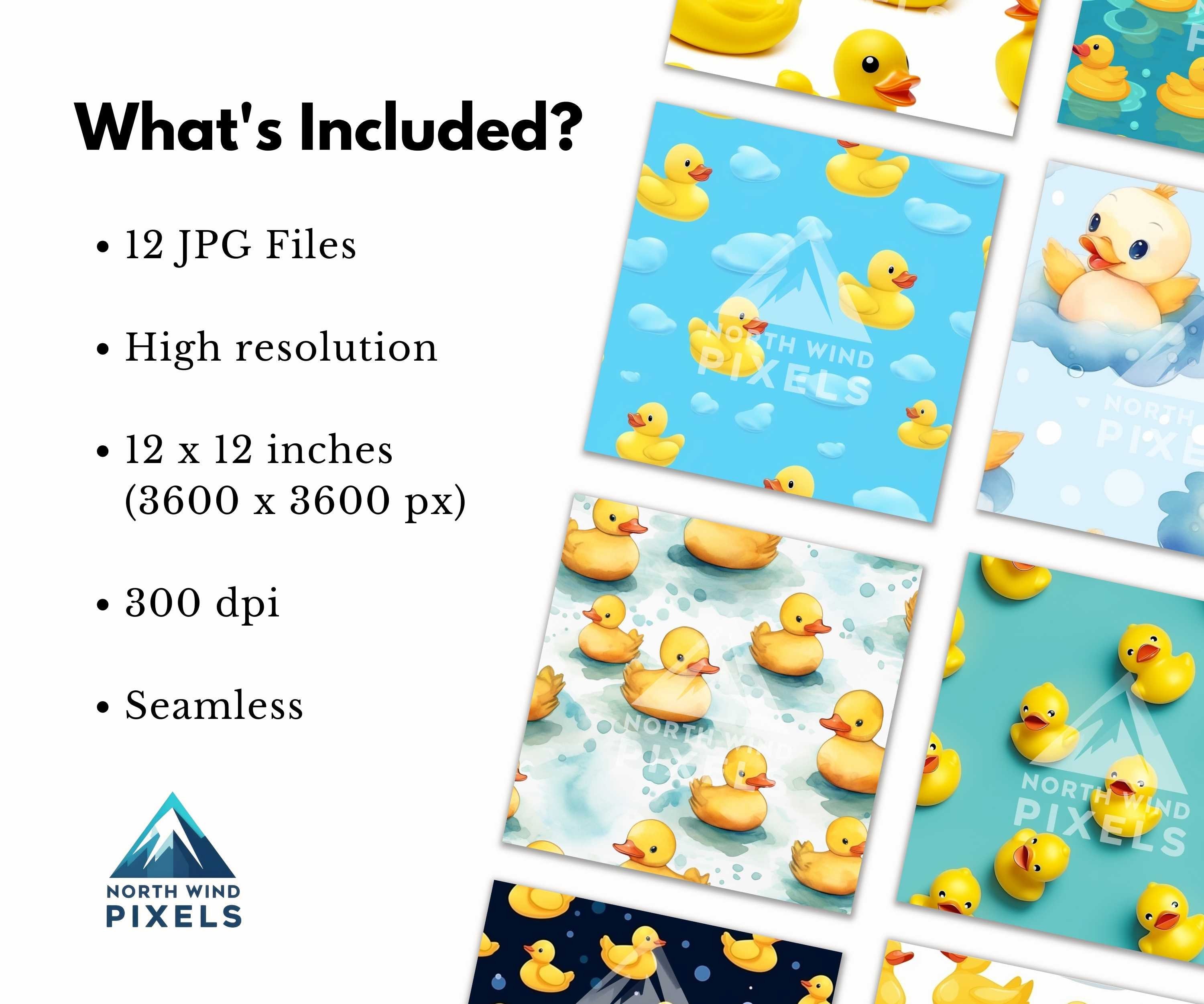 12 Cute Rubber Ducks Digital Papers, Seamless Patterns, 12x12, JPG ...