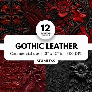 12 Gothic Leather Texture Digital Papers, Seamless, 12x12, Red and ...
