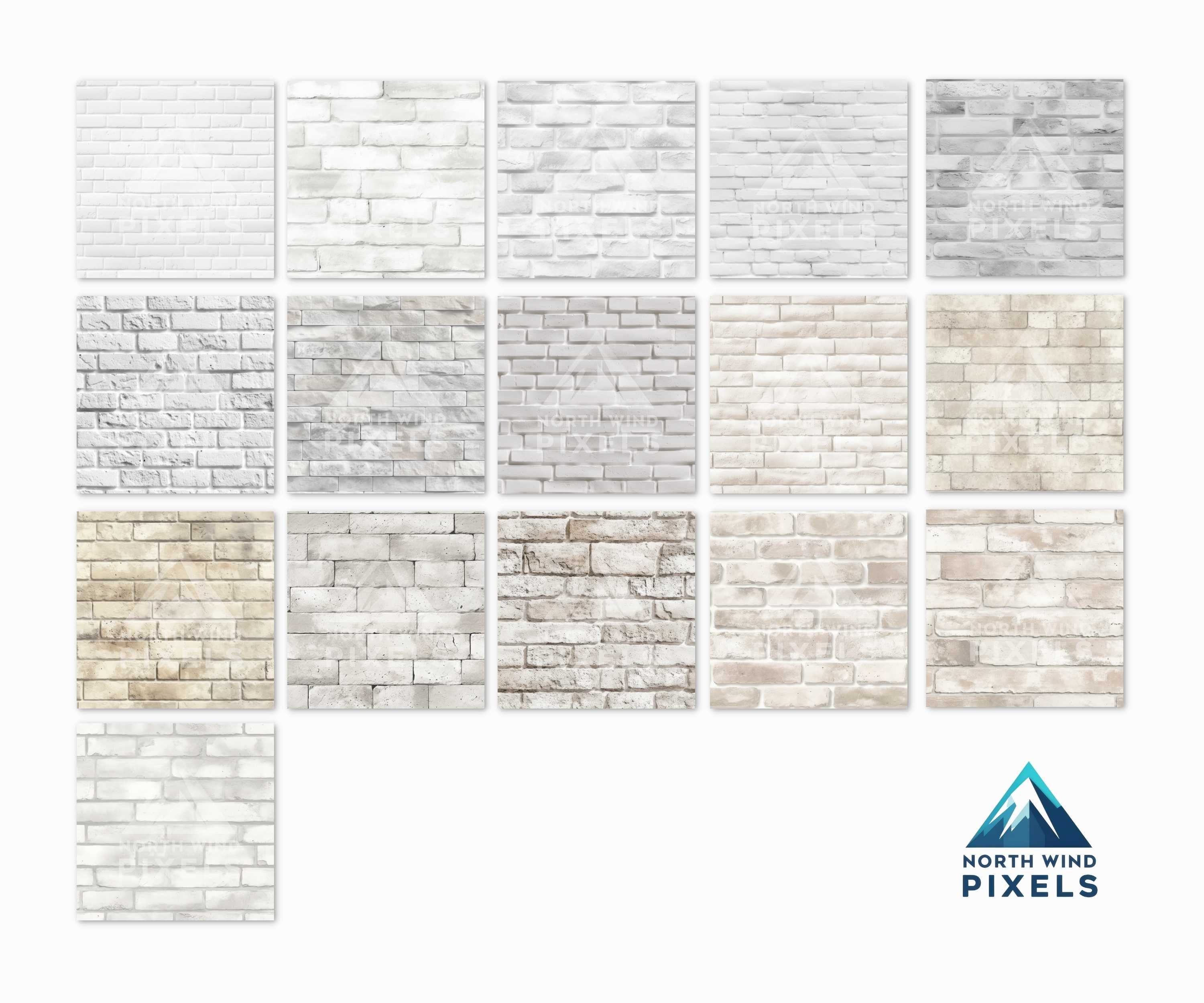 16 White Brick Digital Papers, Seamless Patterns, 12x12, JPG Download ...