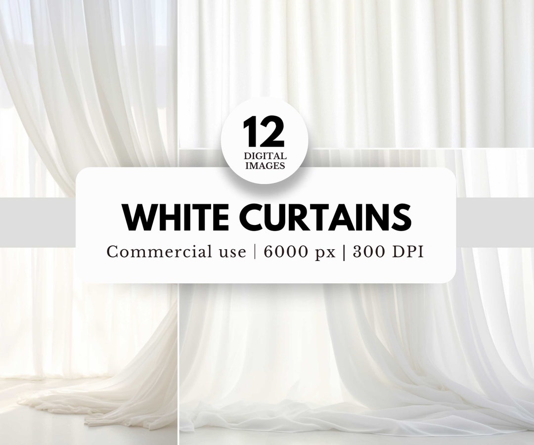 12 White Curtains Digital Backdrops for Photographers, JPG Files ...