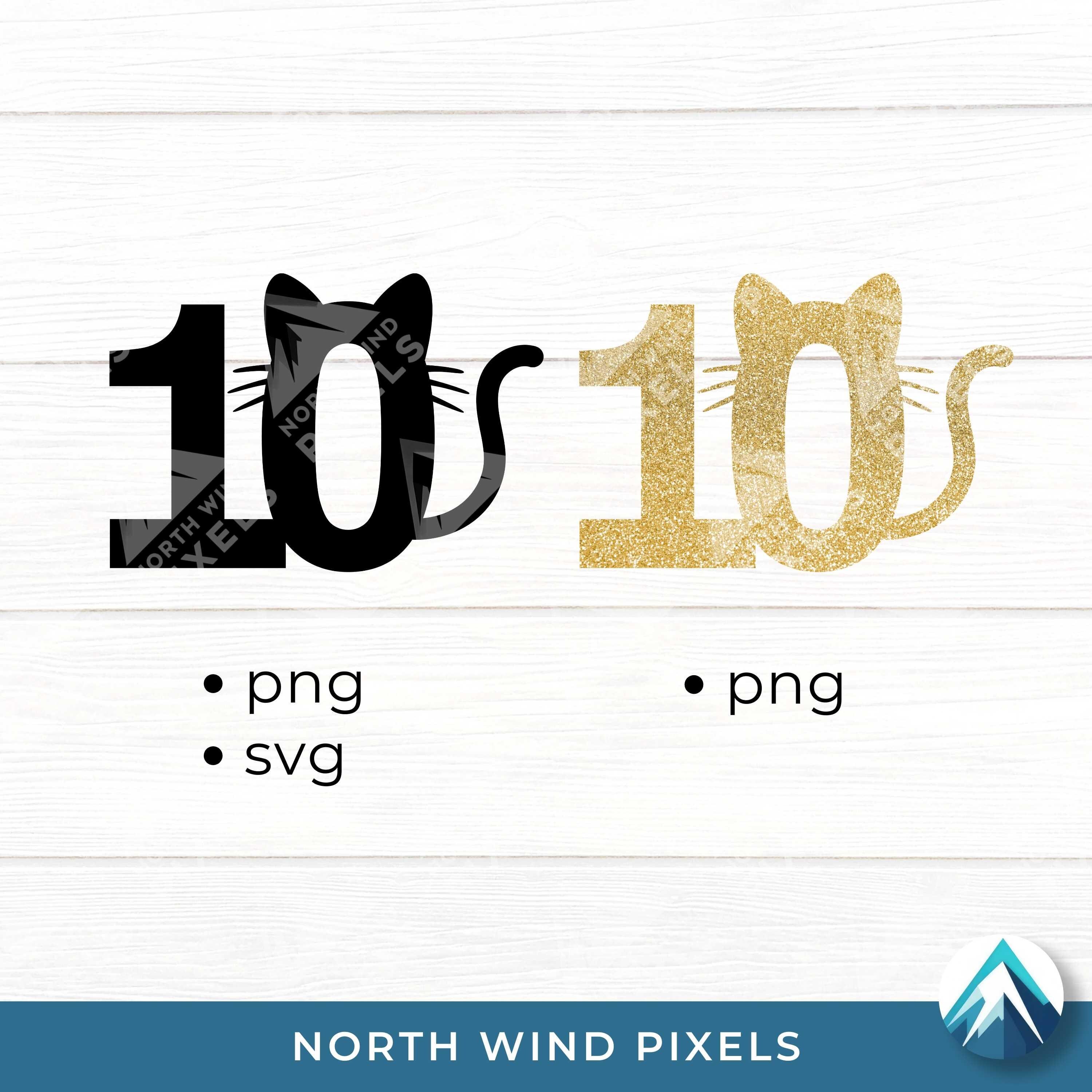 10 Cat Birthday Number, PNG and SVG, Digital Download, Transparent ...