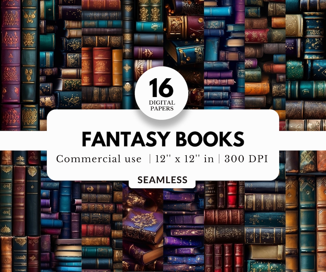 16 Fantasy Books Digital Papers, Seamless Patterns, 12x12, JPG Download ...