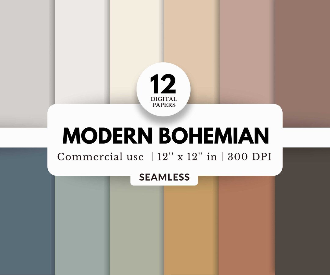 12 Modern Bohemian Digital Papers, JPG Download, Solid Colors, Boho ...