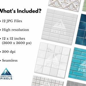 12 Tile Textures Digital Papers, Repeating Pattern, 12x12, White Marble ...