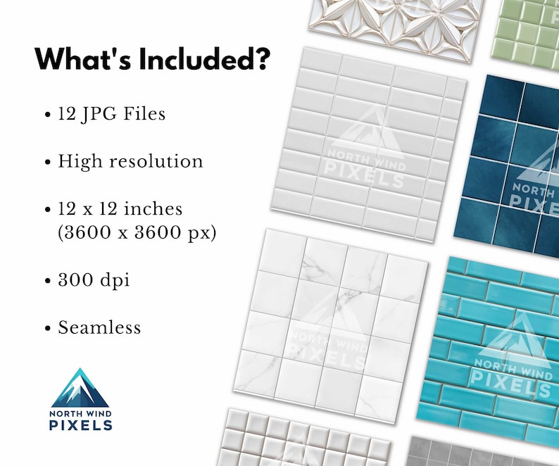 12 Tile Textures Digital Papers, Repeating Pattern, 12x12, White Marble ...