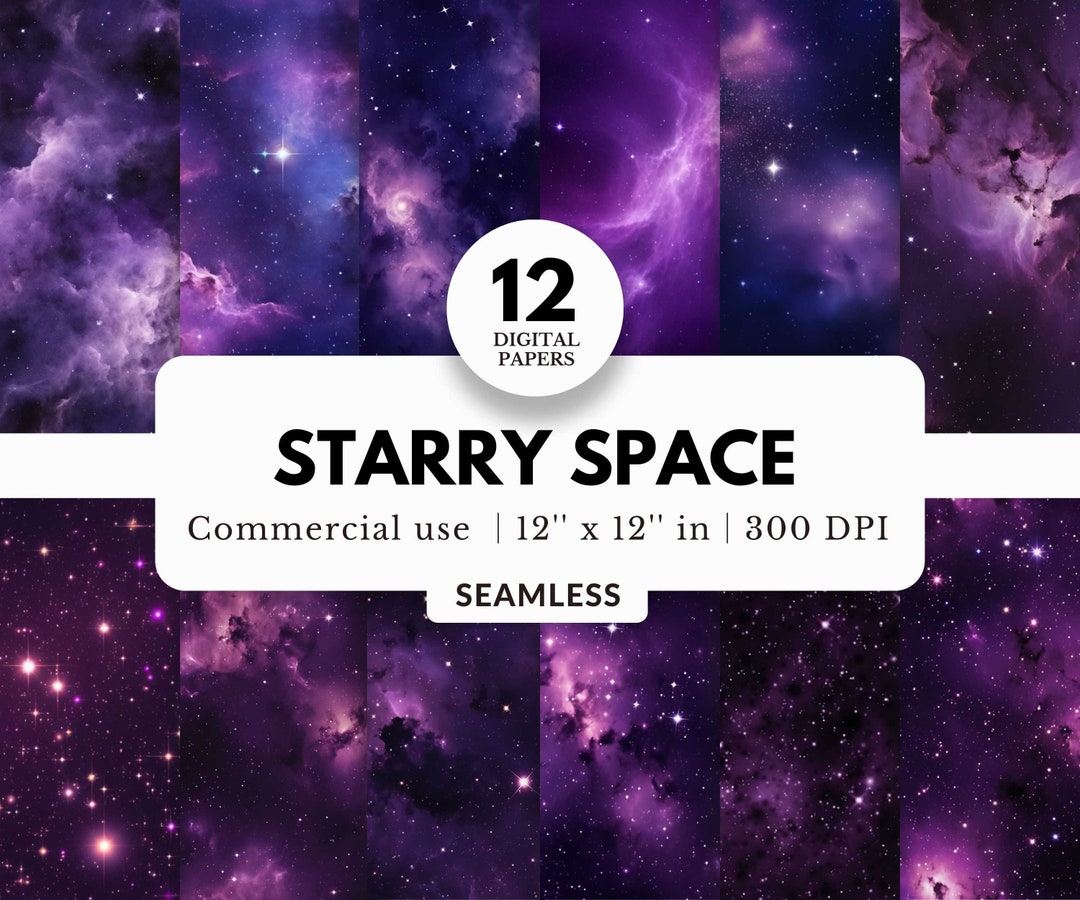 12 Purple Starry Space Digital Papers, Seamless Pattern, 12x12, Stars ...