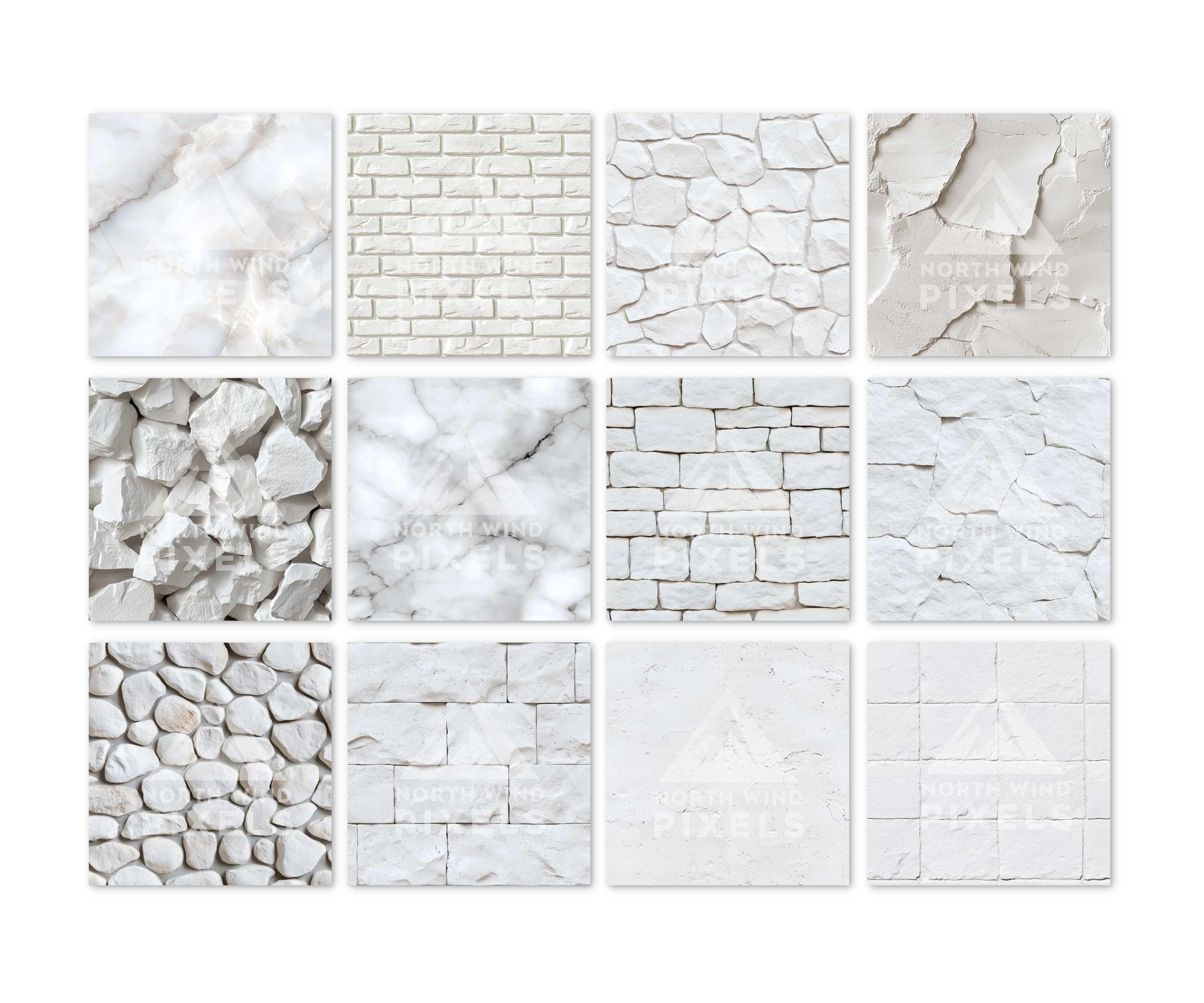 12 White Stone Textures Digital Paper Pack, Seamless Patterns, 12x12 ...