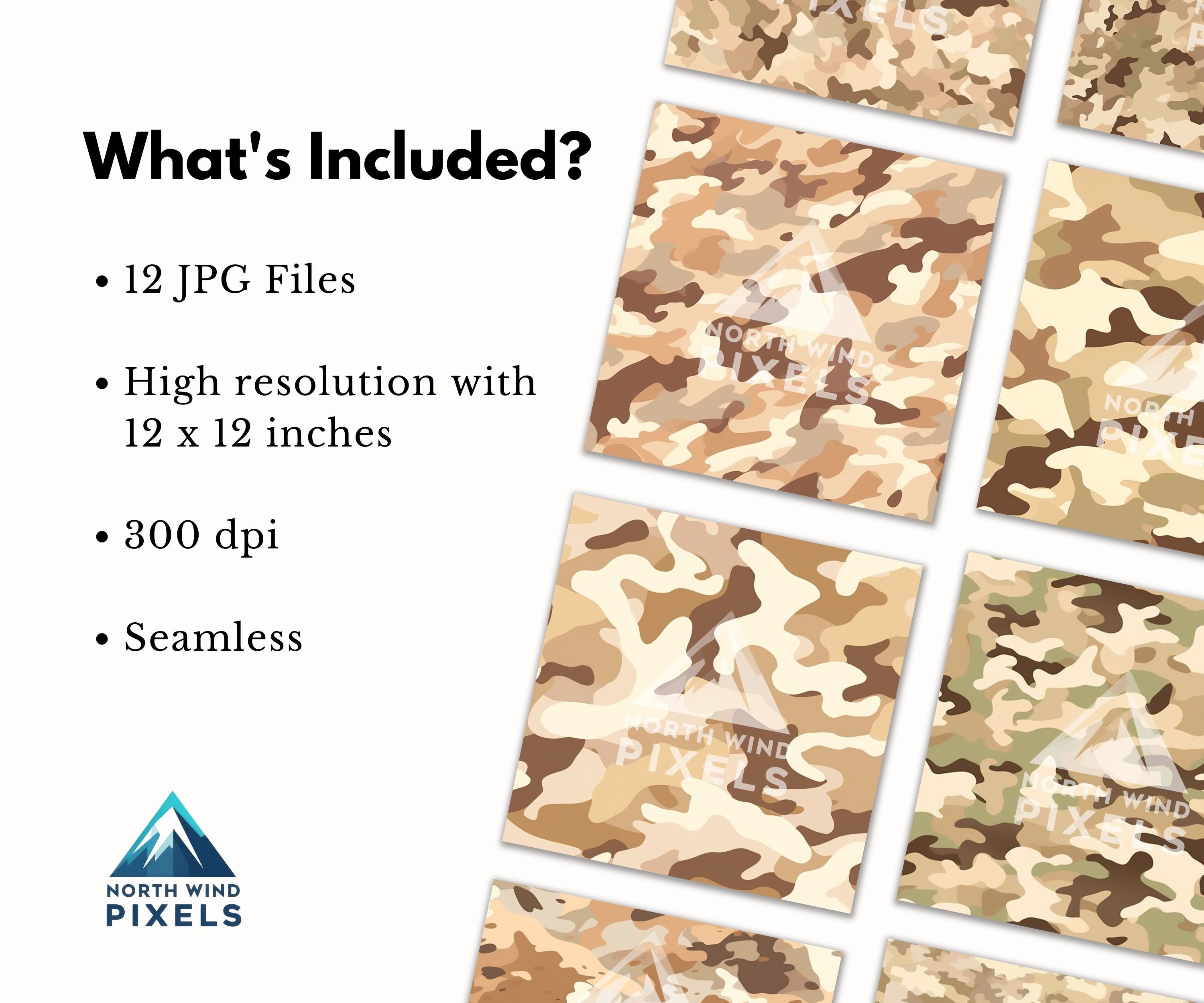 12 Desert Camouflage Digital Paper Bundle, Seamless Patterns, 12x12 ...