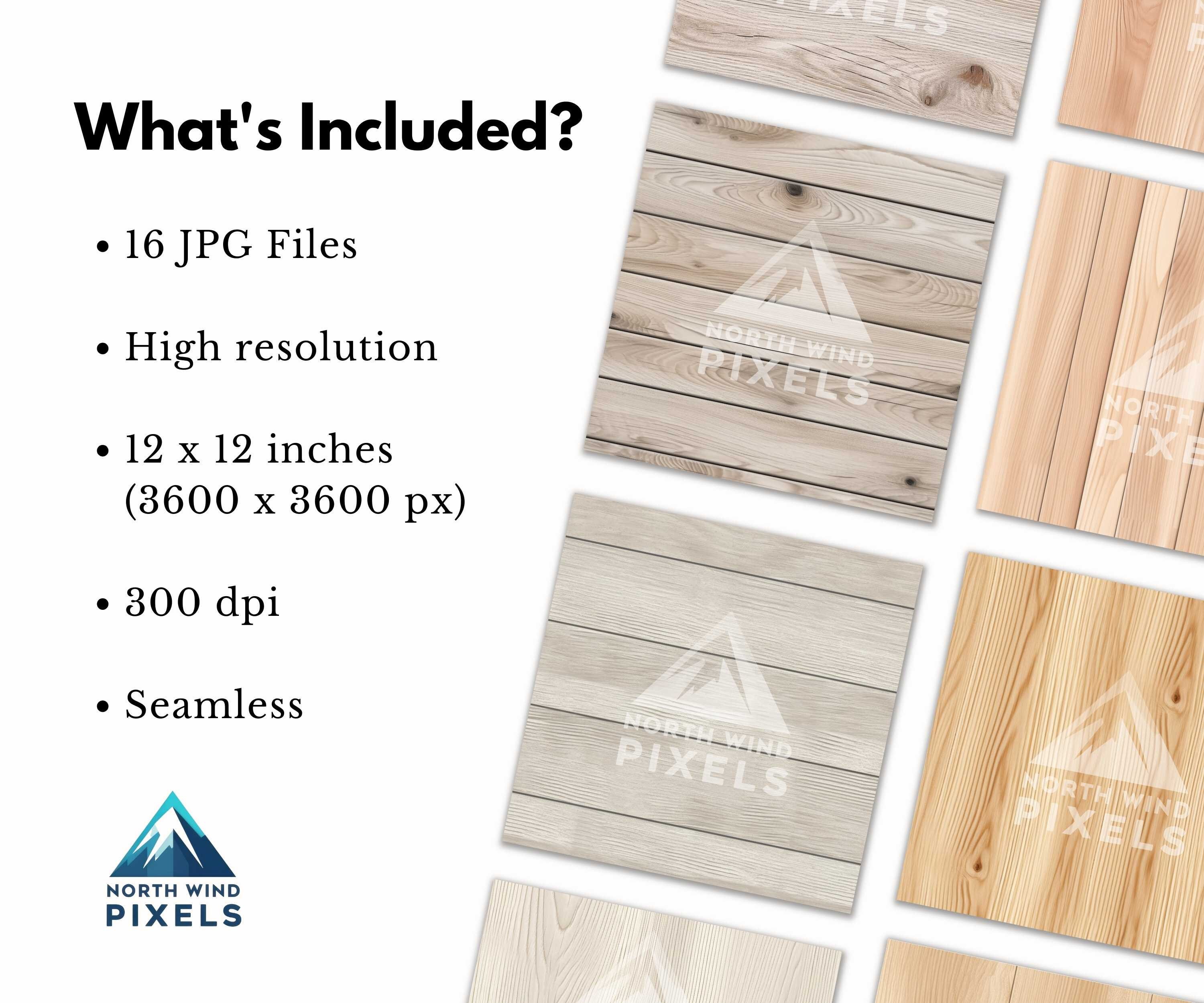 16 Light Wood Digital Paper Pack, Seamless Textures, 12x12, Soft ...