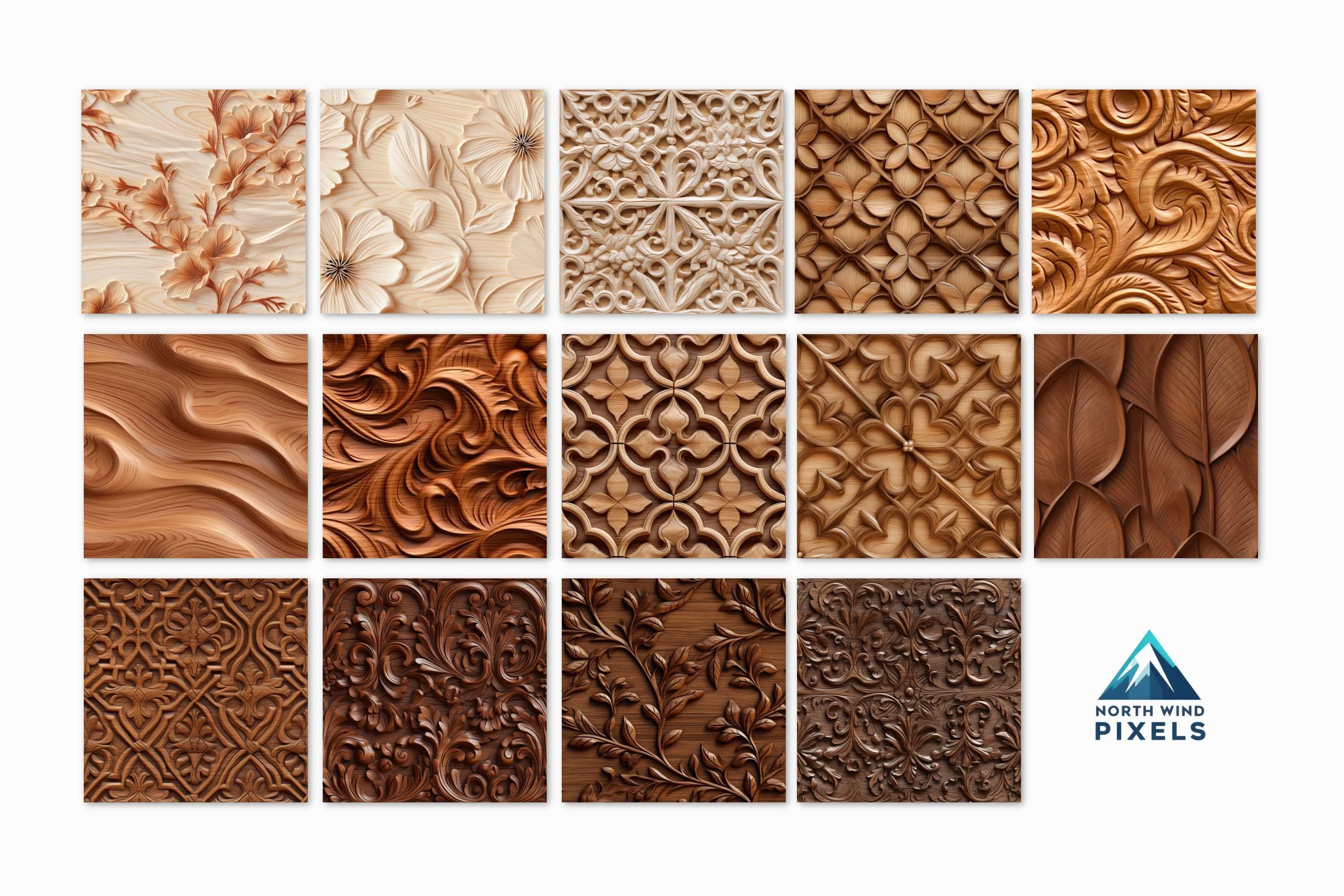 14 Carved Wood Digital Papers, Seamless Wood Texture, 12x12, Commercial ...