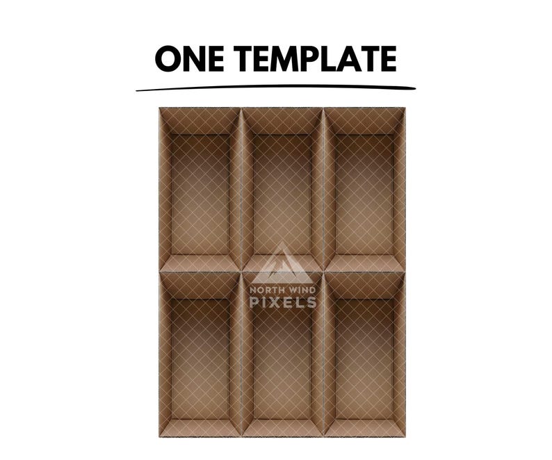 6 Empty Cardboard Box Digital Template With Long Boxes, PNG Grid ...