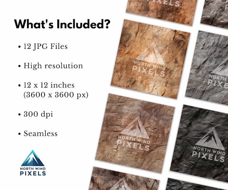 12 Cave Wall Digital Papers, Seamless Textures, 12x12, JPG Files, Dark ...