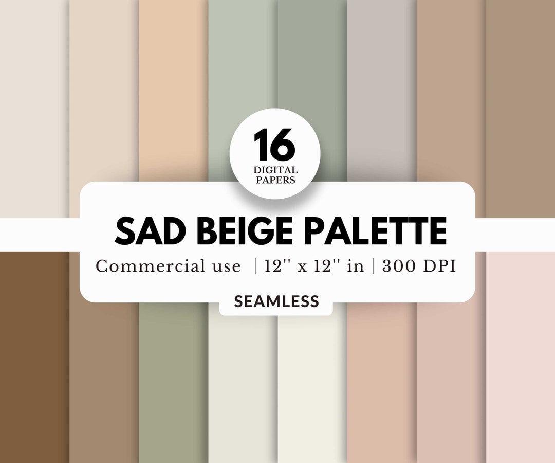 16 Sad Beige Palette Digital Papers, 12x12, JPG Download, Opaque Solid ...
