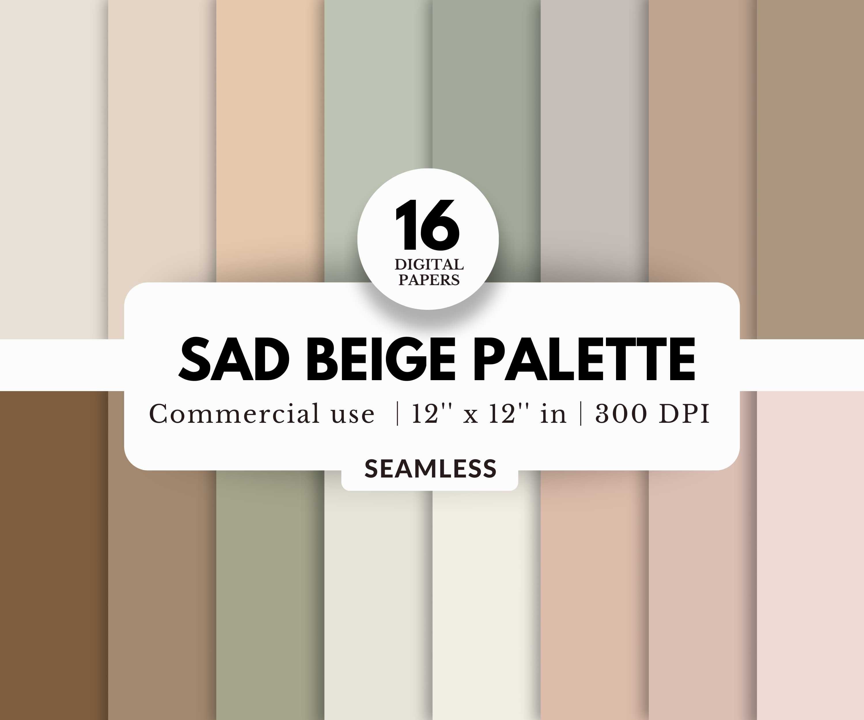 16 Sad Beige Palette Digital Papers, 12x12, JPG Download, Opaque Solid ...