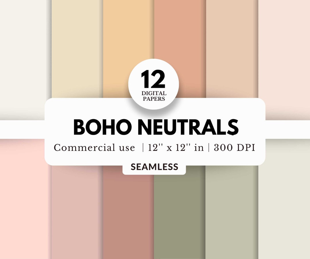 12 Boho Neutrals Digital Paper Bundle, Seamless Patterns, 12x12, Set of ...