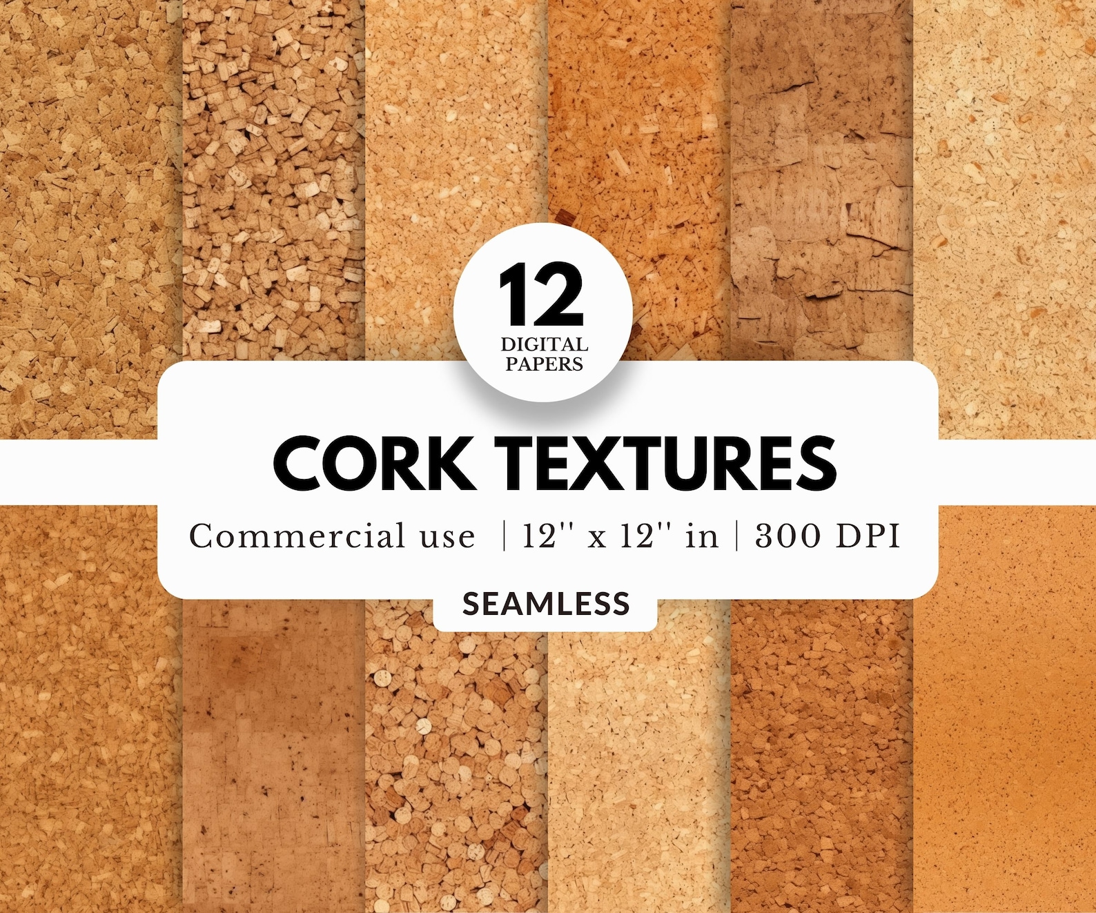 12 Cork Textures Digital Papers, Seamless, 12x12, JPG, Realistic ...