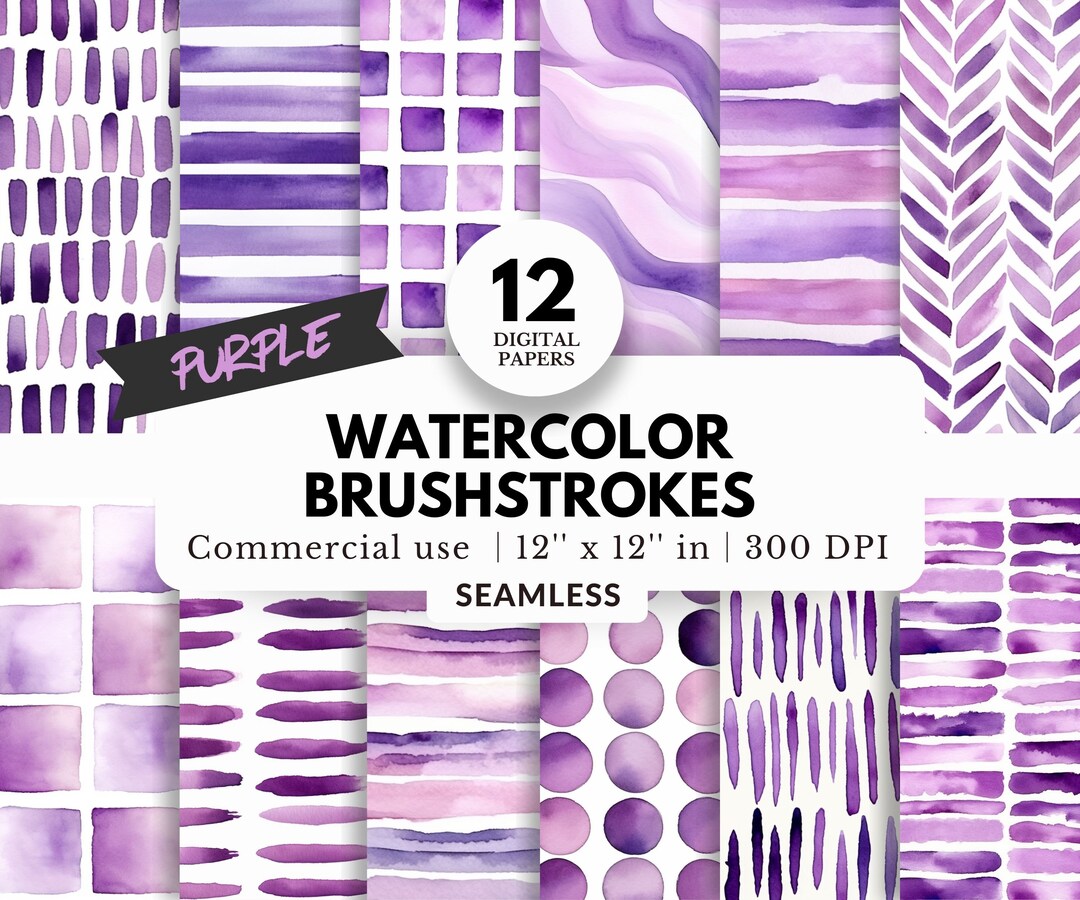 12 Purple Watercolor Brushstrokes Digital Papers Bundle, Seamless ...