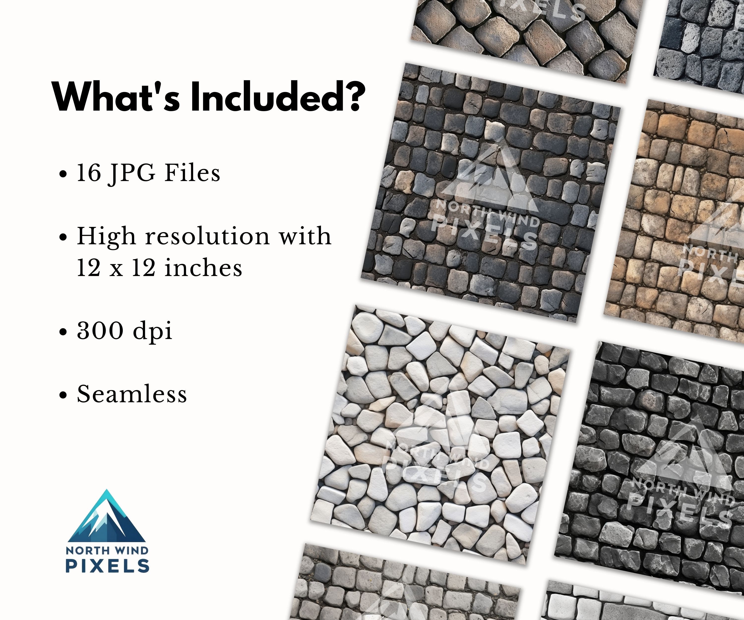 16 Cobblestone Texture Digital Papers, Seamless Patterns, 12x12, JPG ...