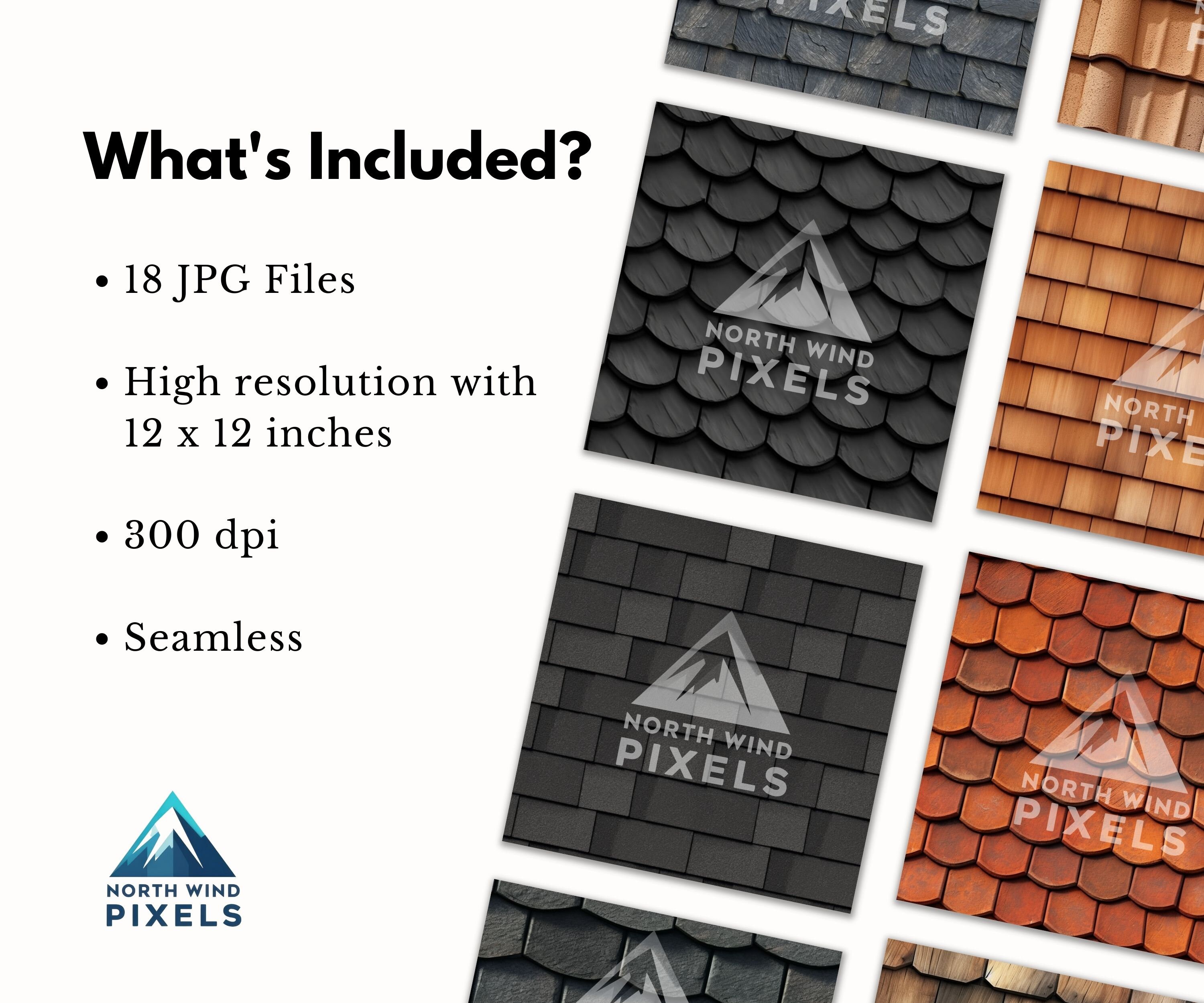 18 Roof Texture Digital Papers, Seamless Pattern, 12x12, JPG Download ...