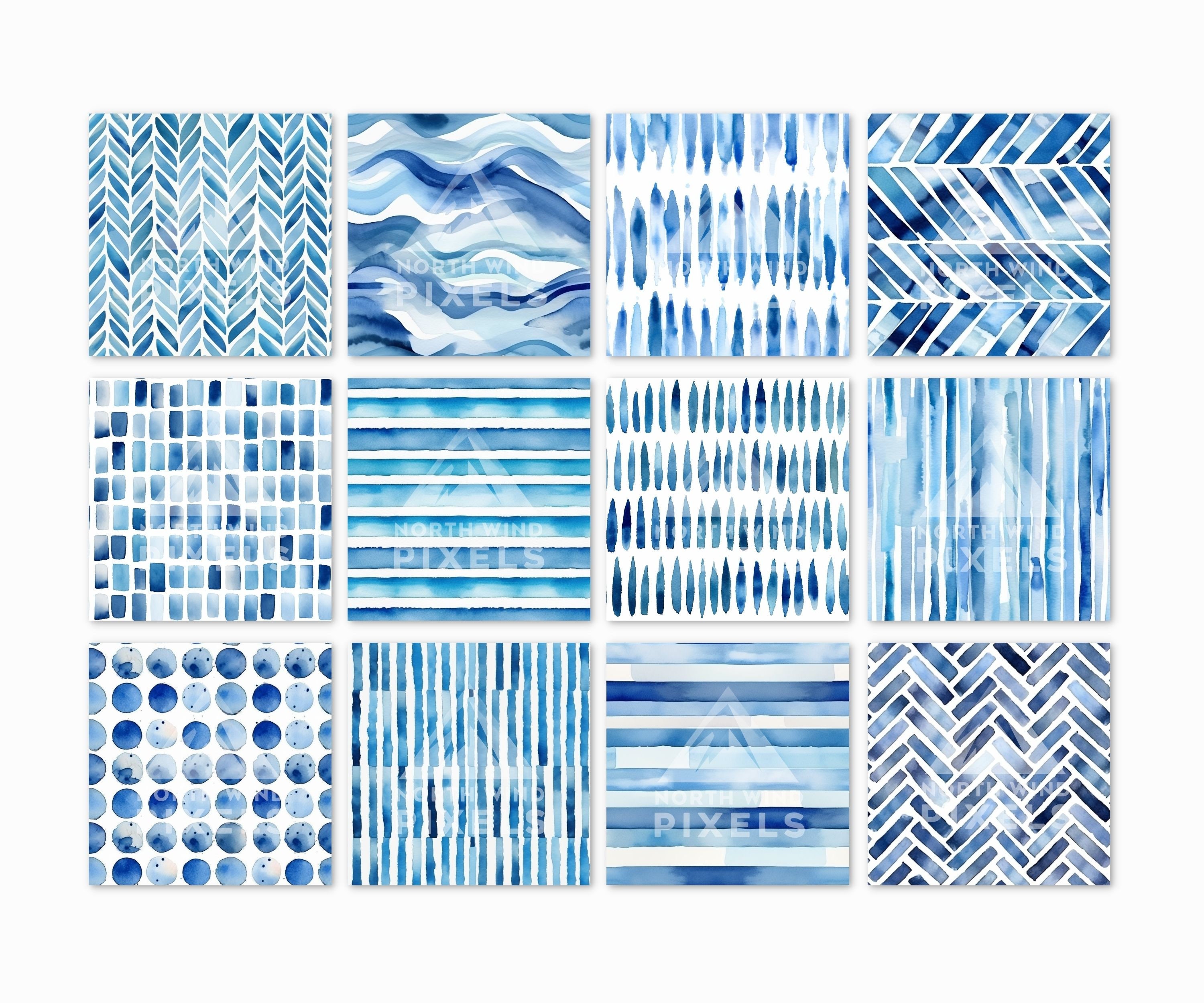 12 Blue Watercolor Brushstrokes Digital Papers, Seamless Patterns ...