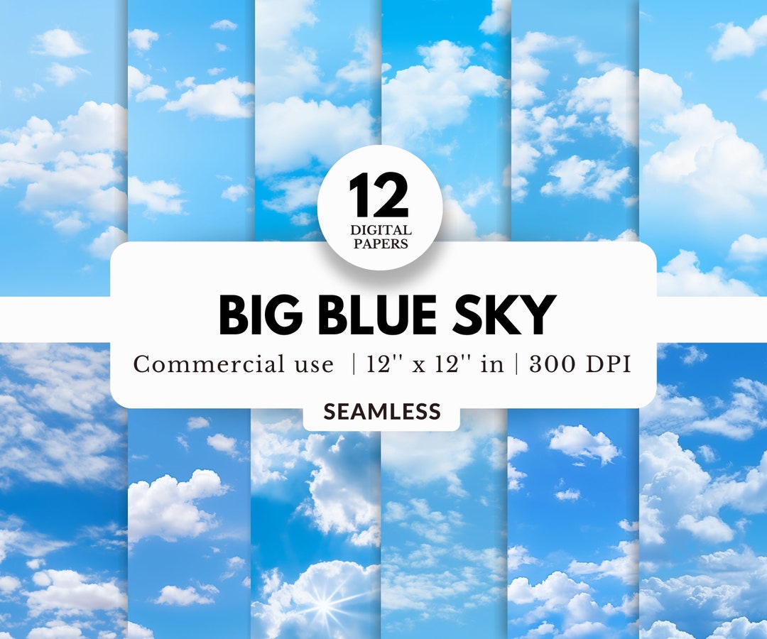 12 Big Blue Sky Digital Papers, Seamless Patterns, 12x12, JPG Download ...