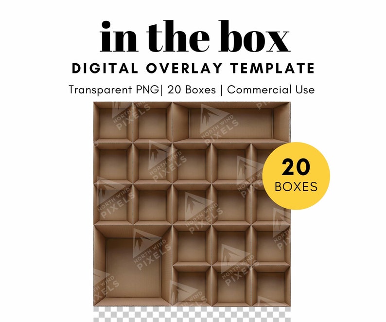 20 Empty Cardboard Box Digital Template, PNG, Grid, Transparent ...