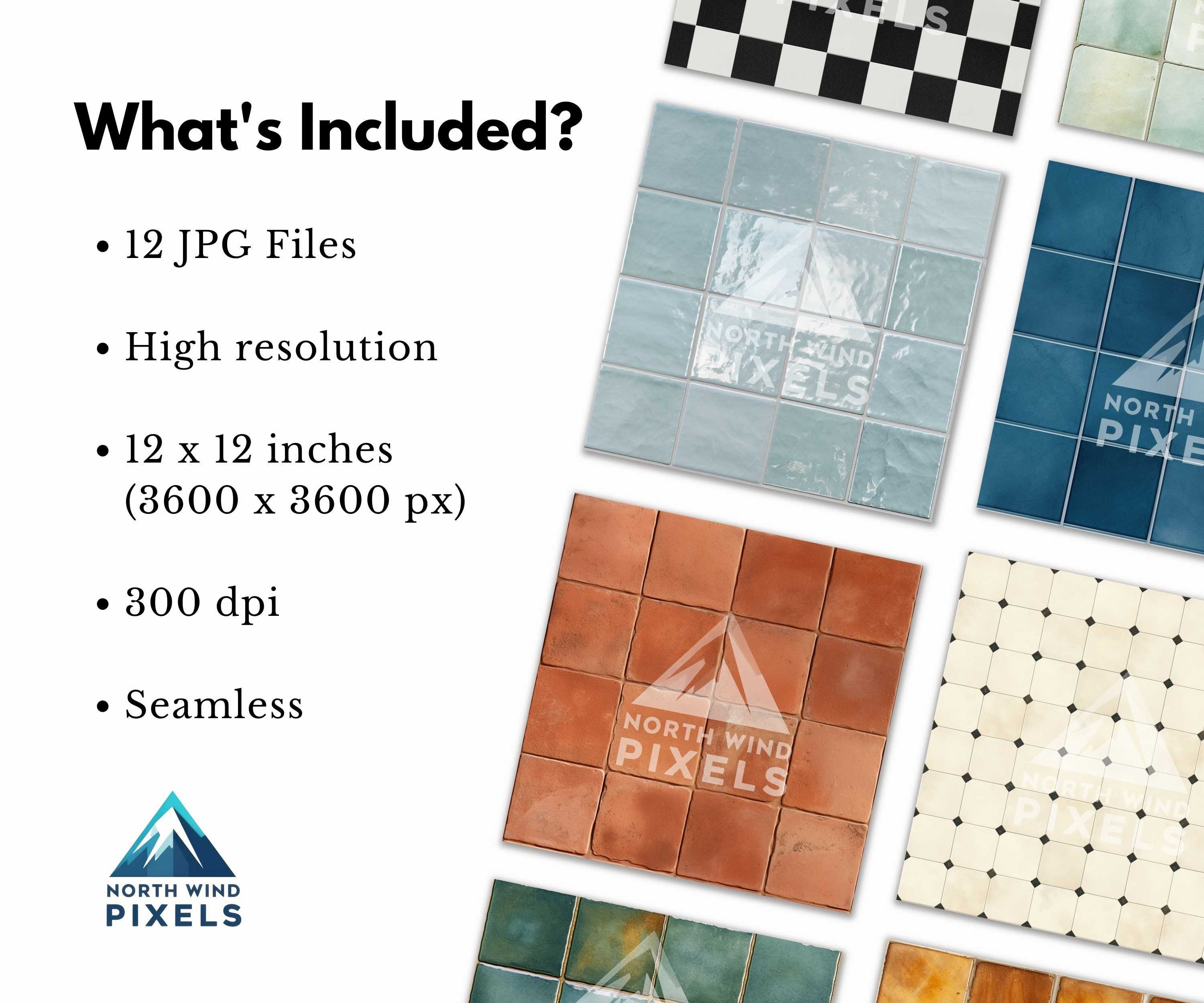 12 Antique Tile Textures Digital Papers, Repeating Pattern, Old Vintage ...