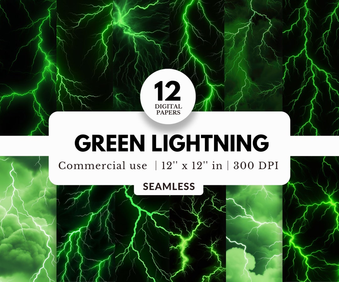 12 Green Lightning Digital Paper Pack, Seamless Patterns, 12x12, JPG ...