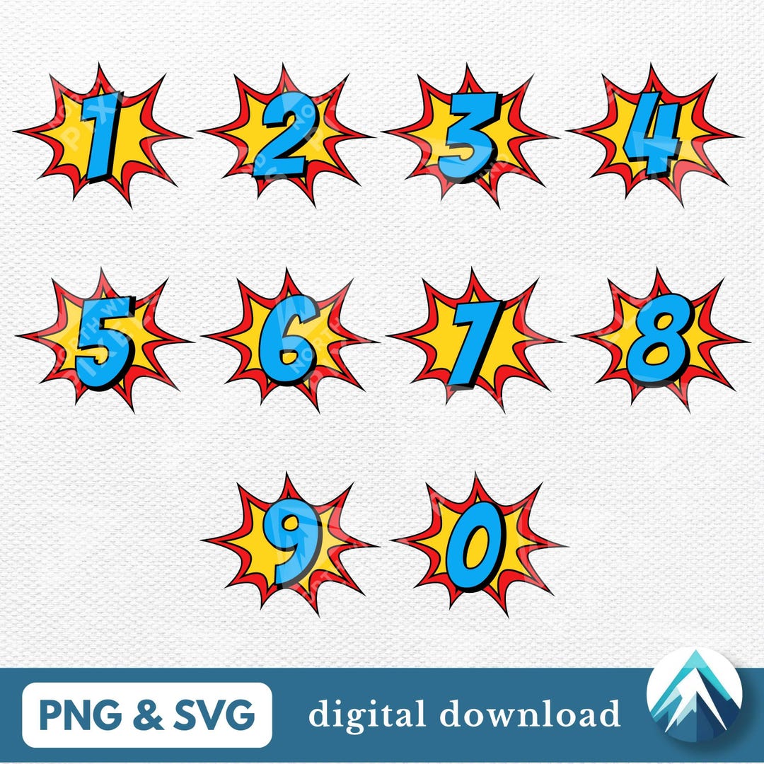 Superhero Number Bundle, PNG and SVG File, Digital Download, Numbers 0 ...
