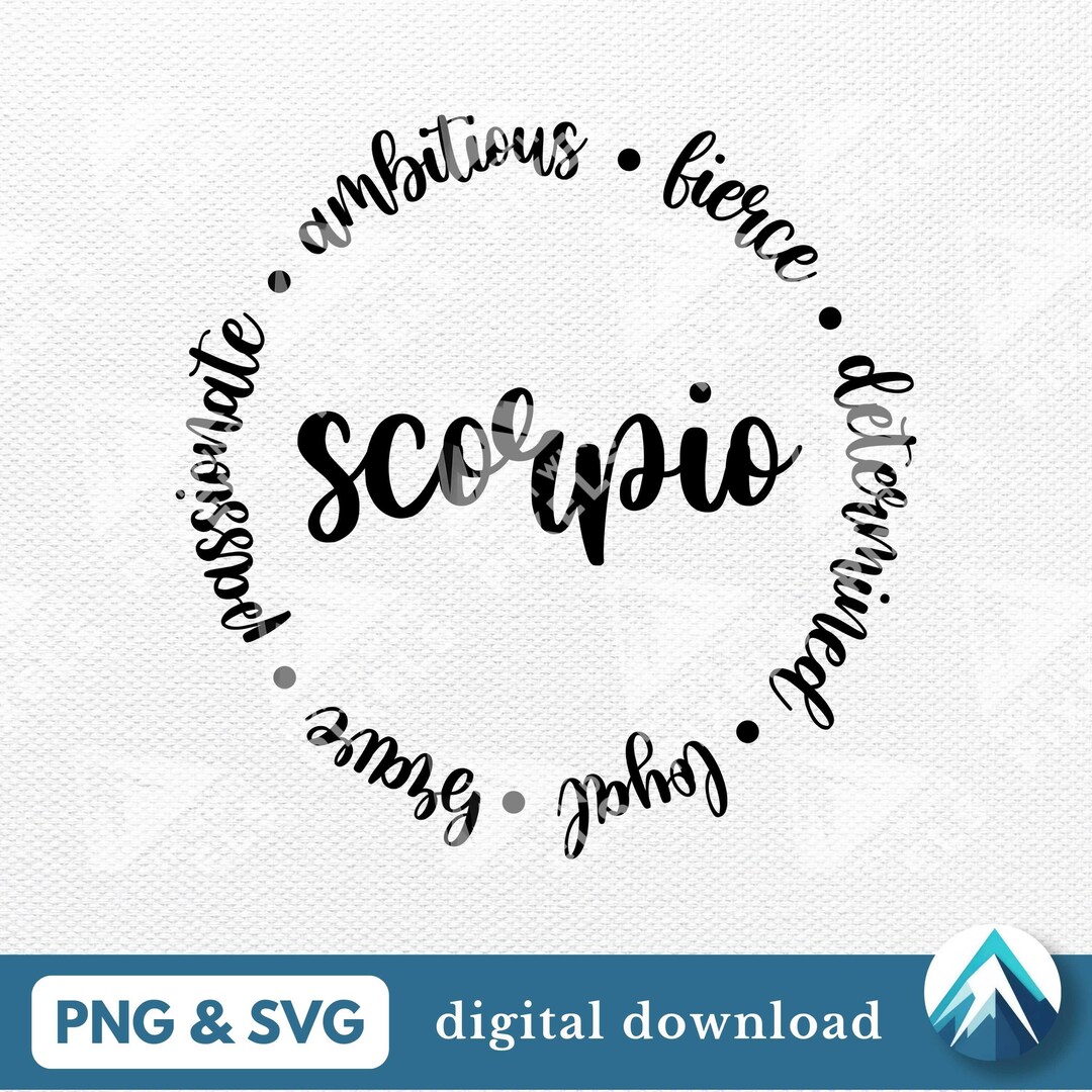 Scorpio Traits Digital Download, PNG and SVG Files, Round Circle Shape ...