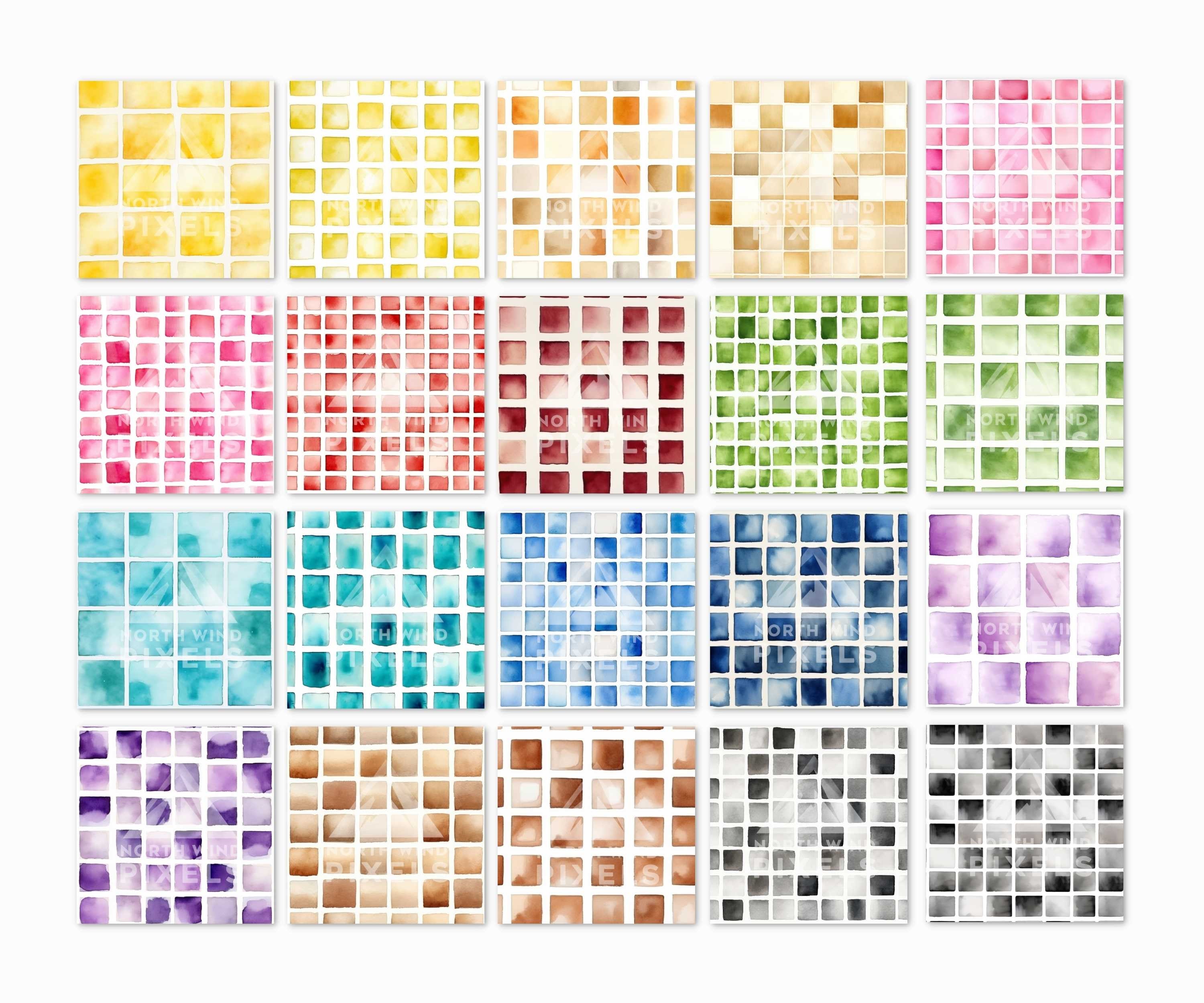20 Watercolor Squares Digital Papers, Seamless Patterns, 12x12, JPG ...